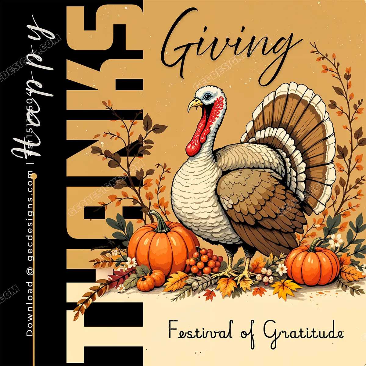 Happy Thanksgiving 2025 Image with Turkey Illustration, Pumpkins, and ...