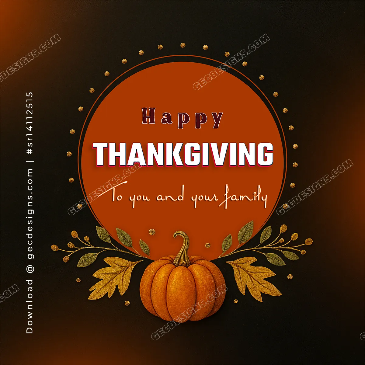 Happy Thanksgiving 2025 Wishes Image with Circular Orange Centerpiece ...
