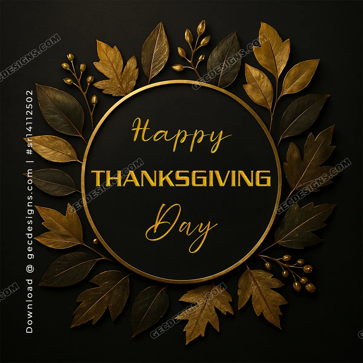 Happy Thanksgiving Day Image with Gold Text Inside a Circular Frame ...