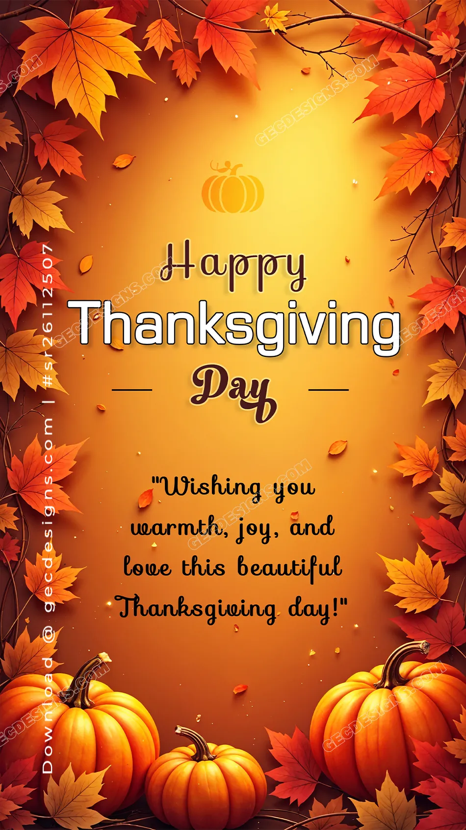 Happy Thanksgiving Image Showcasing a Warm Golden Glow, Falling Leaves ...