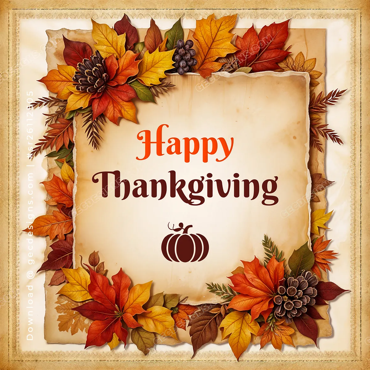 Happy Thanksgiving Image Showcasing Warm Vintage Tones, Harvest Leaves ...