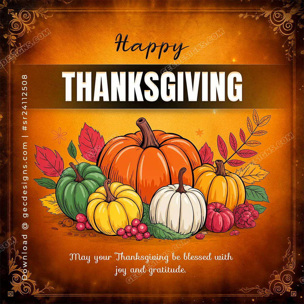 Happy Thanksgiving Image with Colorful Pumpkins and a Warm, Glowing ...