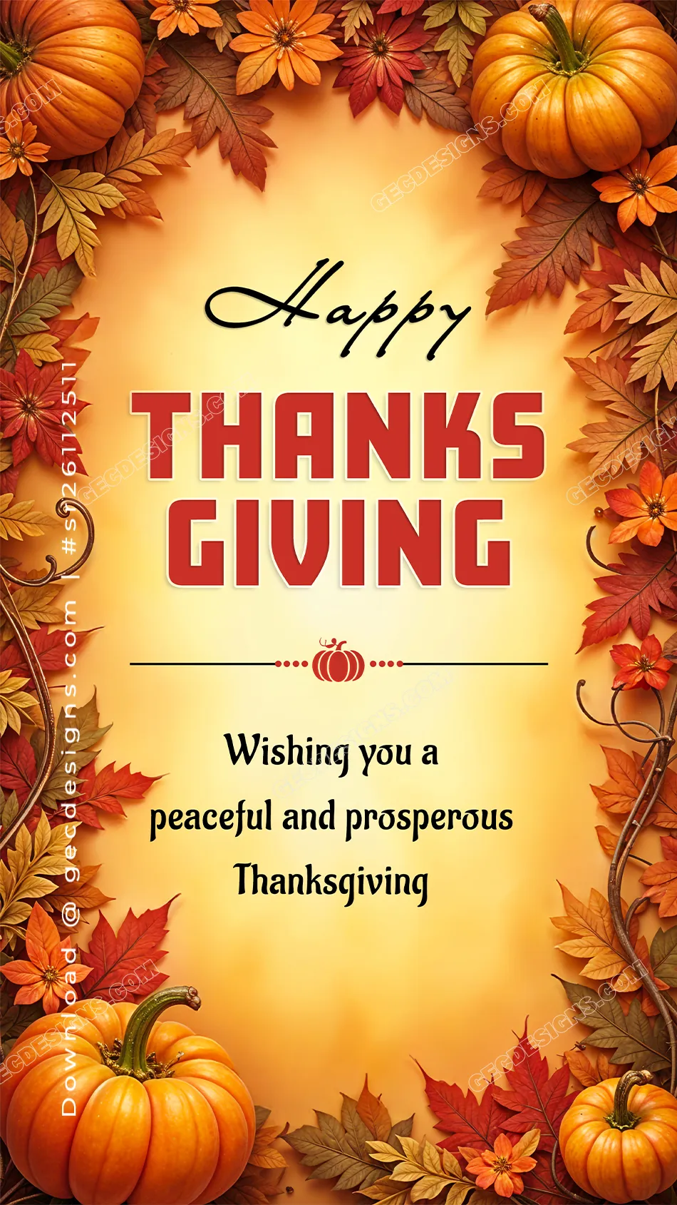 Happy Thanksgiving image with ornate pumpkin and autumn leaf border ...