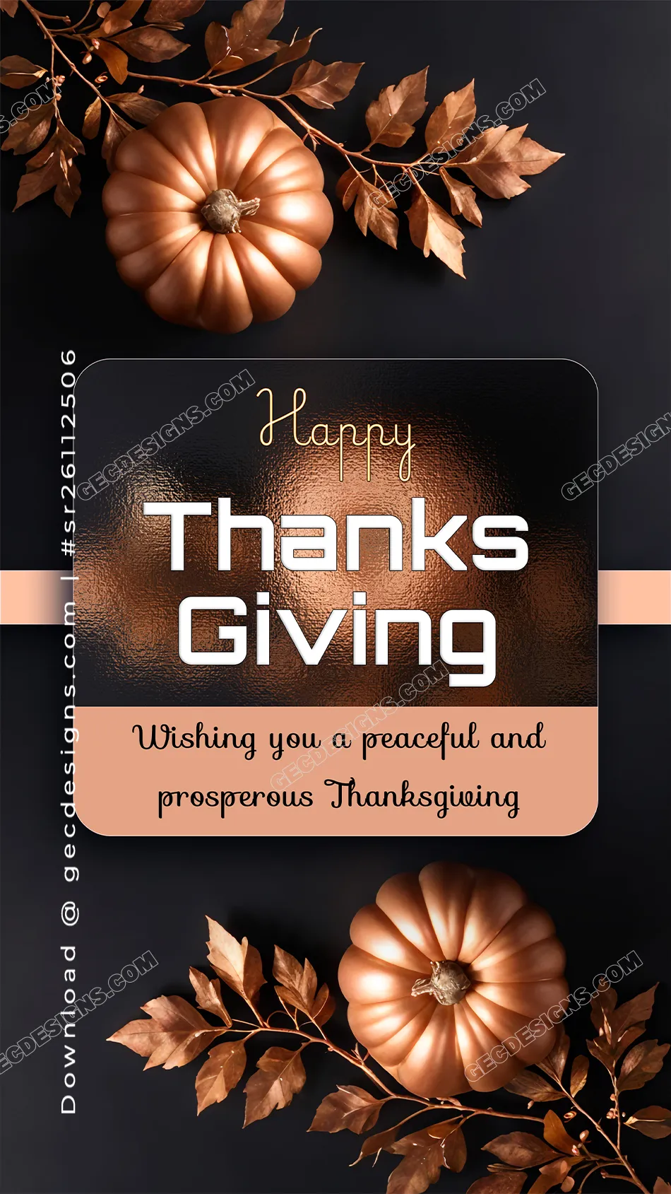 Happy Thanksgiving Image with Rose-Gold Pumpkins and Elegant Metallic ...