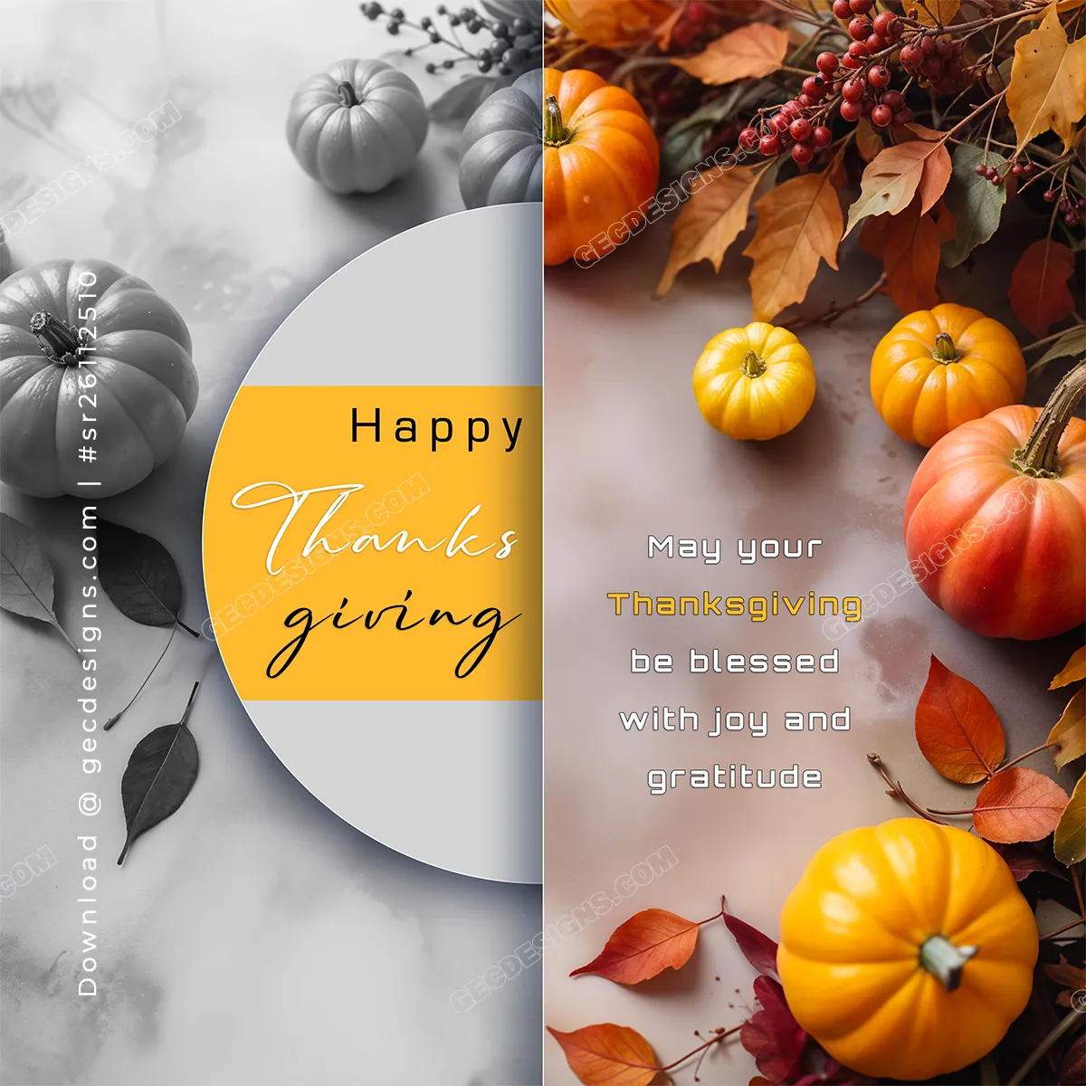 Happy Thanksgiving Image with Split Black-and-White and Color Design ...
