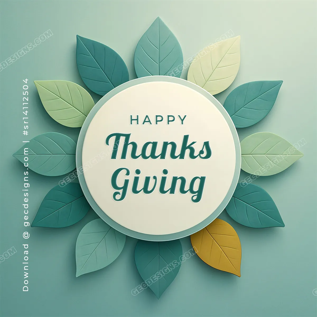 Happy Thanksgiving Image with Teal and Pastel Leaves Arranged in a ...