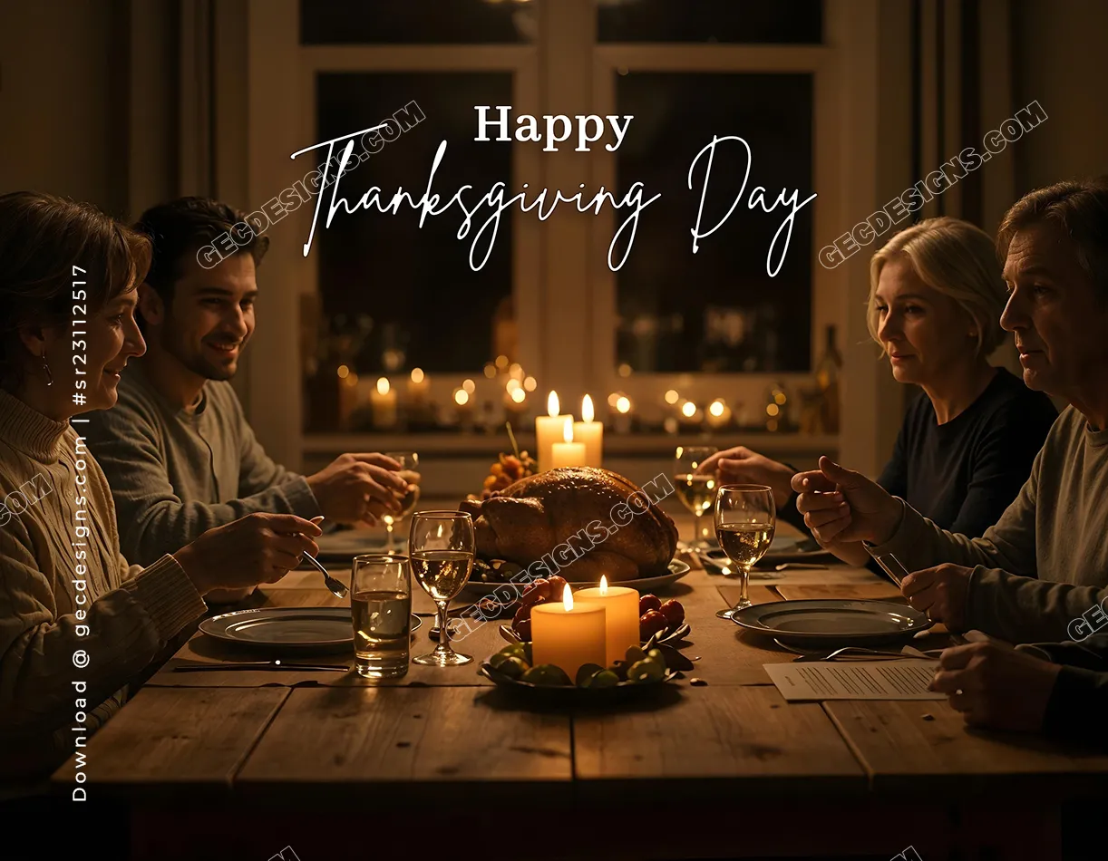 Happy Thanksgiving image featuring a family gathered around a candlelit ...