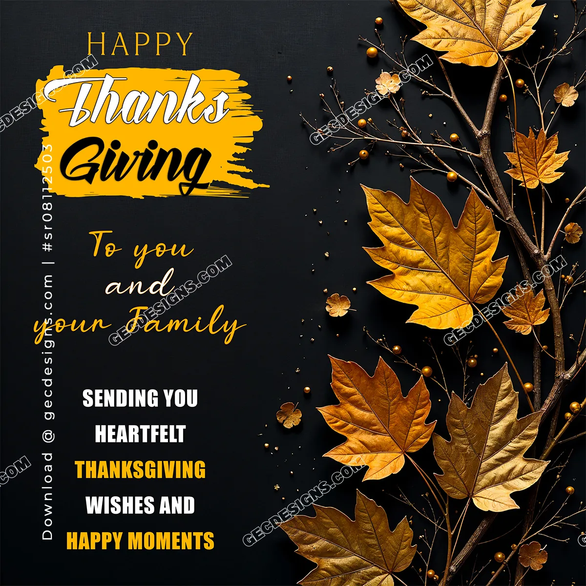 Elegant Happy Thanksgiving Wishes Image with a Soft Orange Glow and a Stunning Golden Pumpkin ...