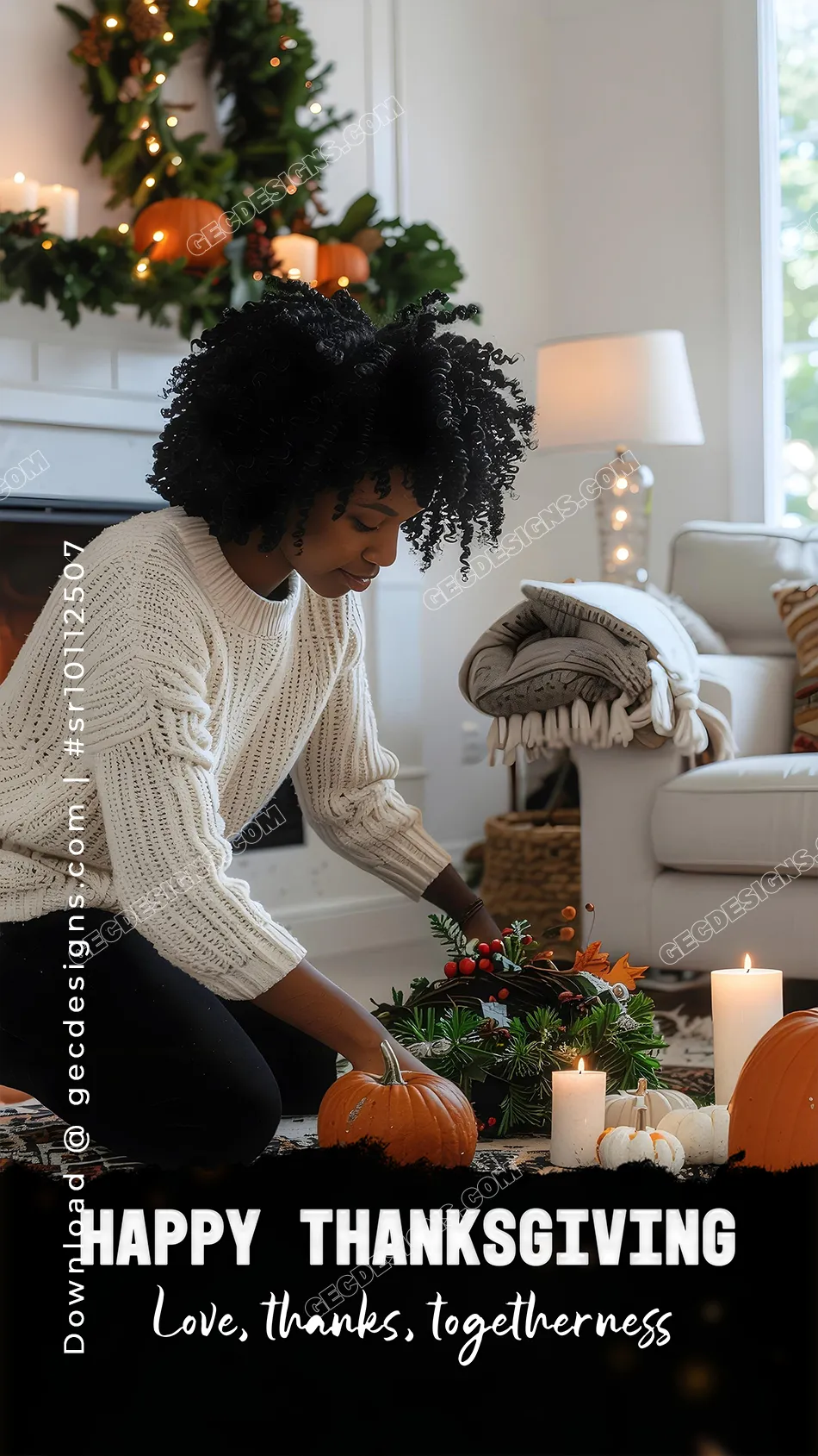 Happy Thanksgiving Wishes Image with Cozy Home Decor and Message of ...
