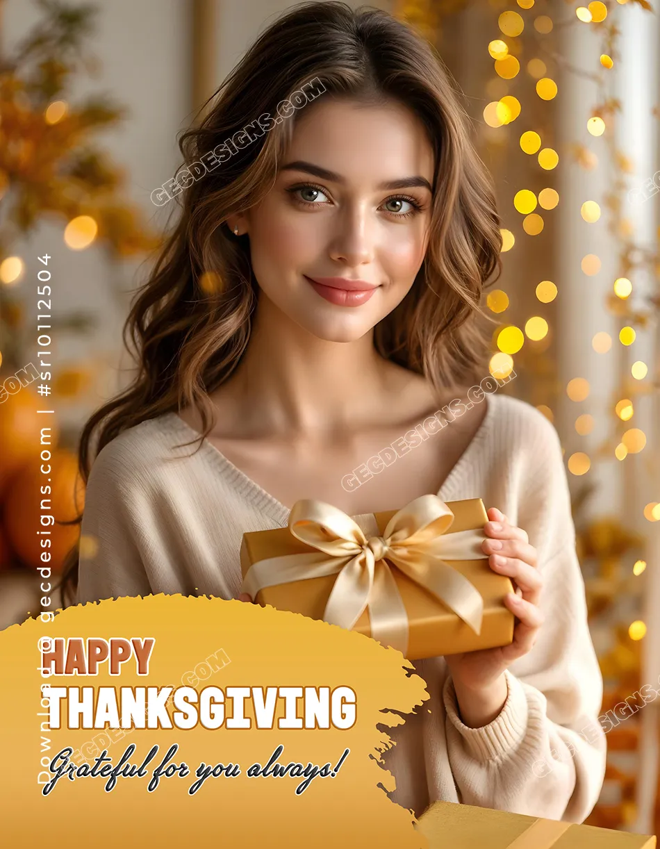 Happy Thanksgiving Wishes Image with Golden Gift and Grateful Message ...