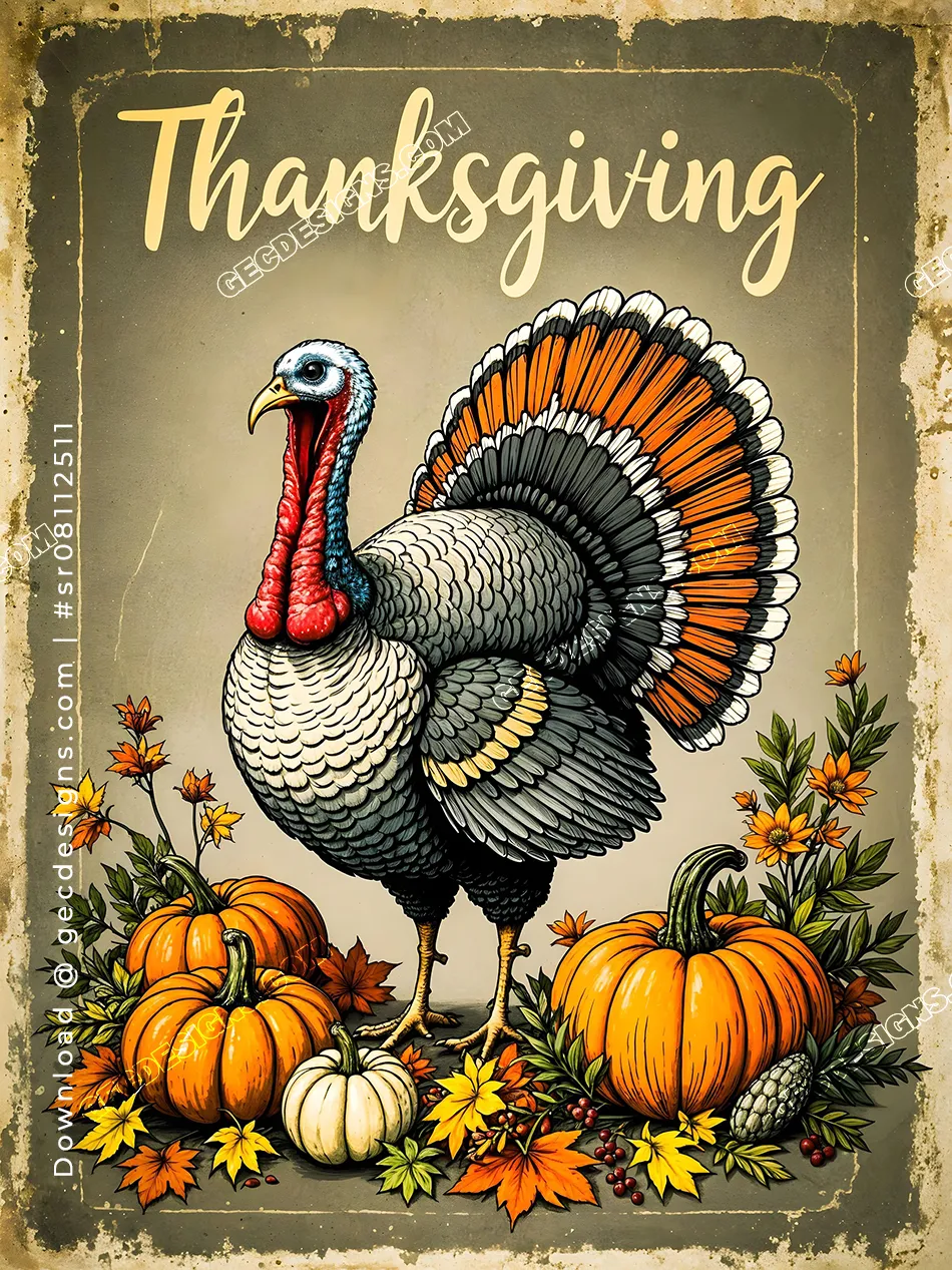 Happy Thanksgiving Wishes Image with Traditional Turkey Illustration ...