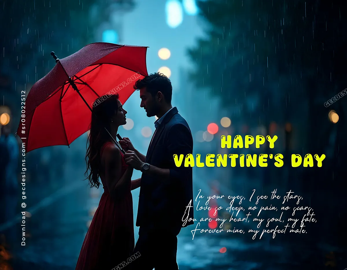 Happy Valentine’s Day wishes and greetings with a Romantic couple in a ...