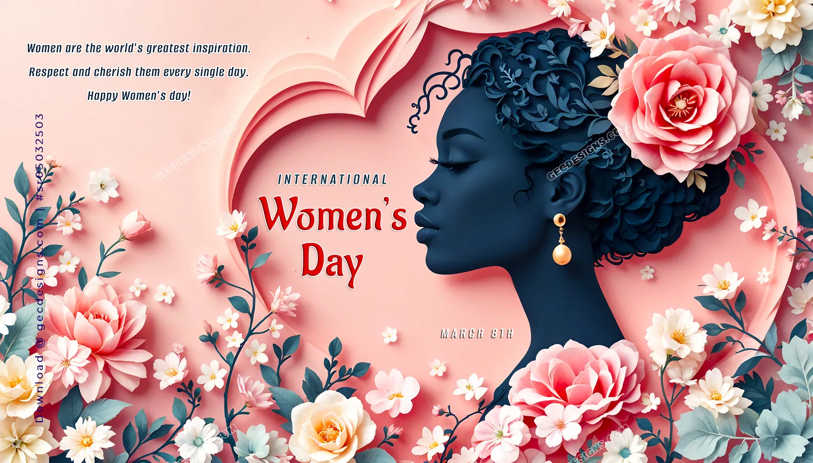 Happy Women's Day wishes, Flower background with a Beautiful young ...