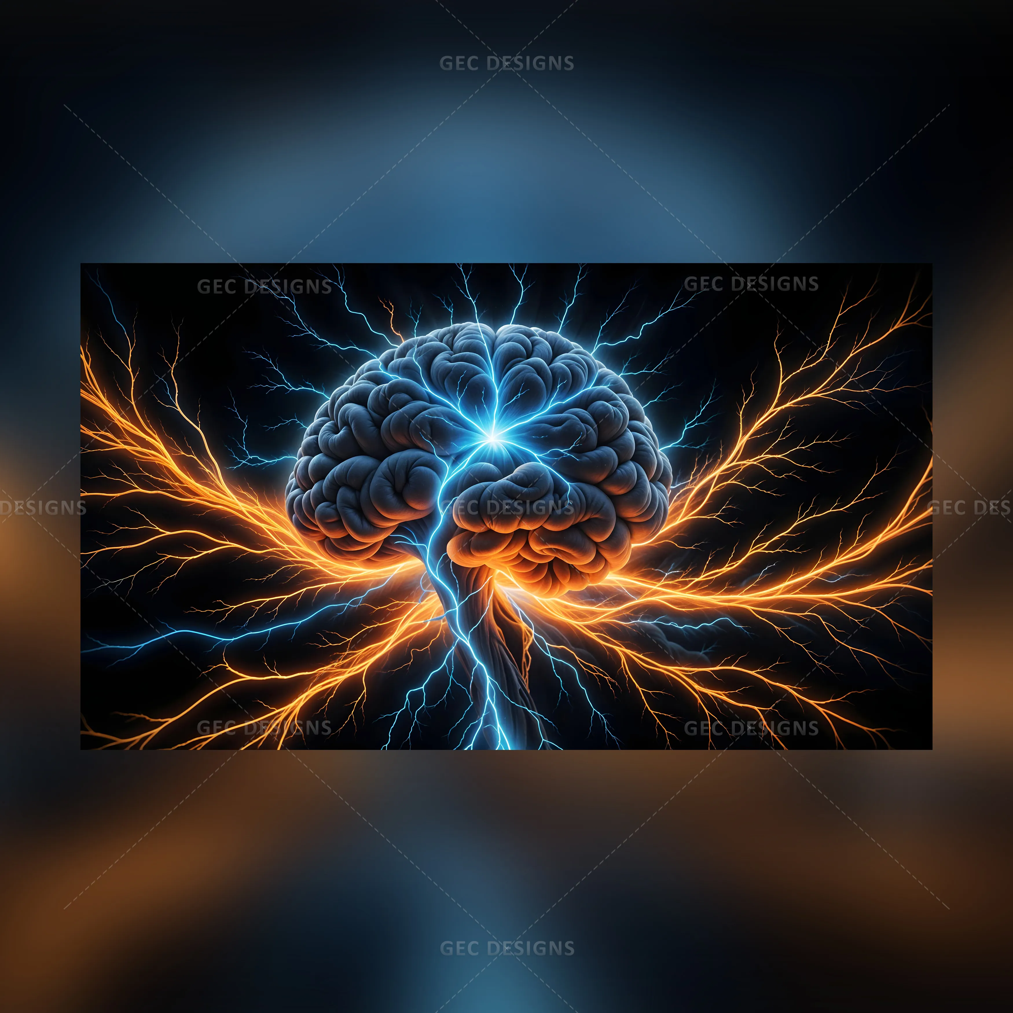 Human brain with a thunderstorm lightning background represents brain ...