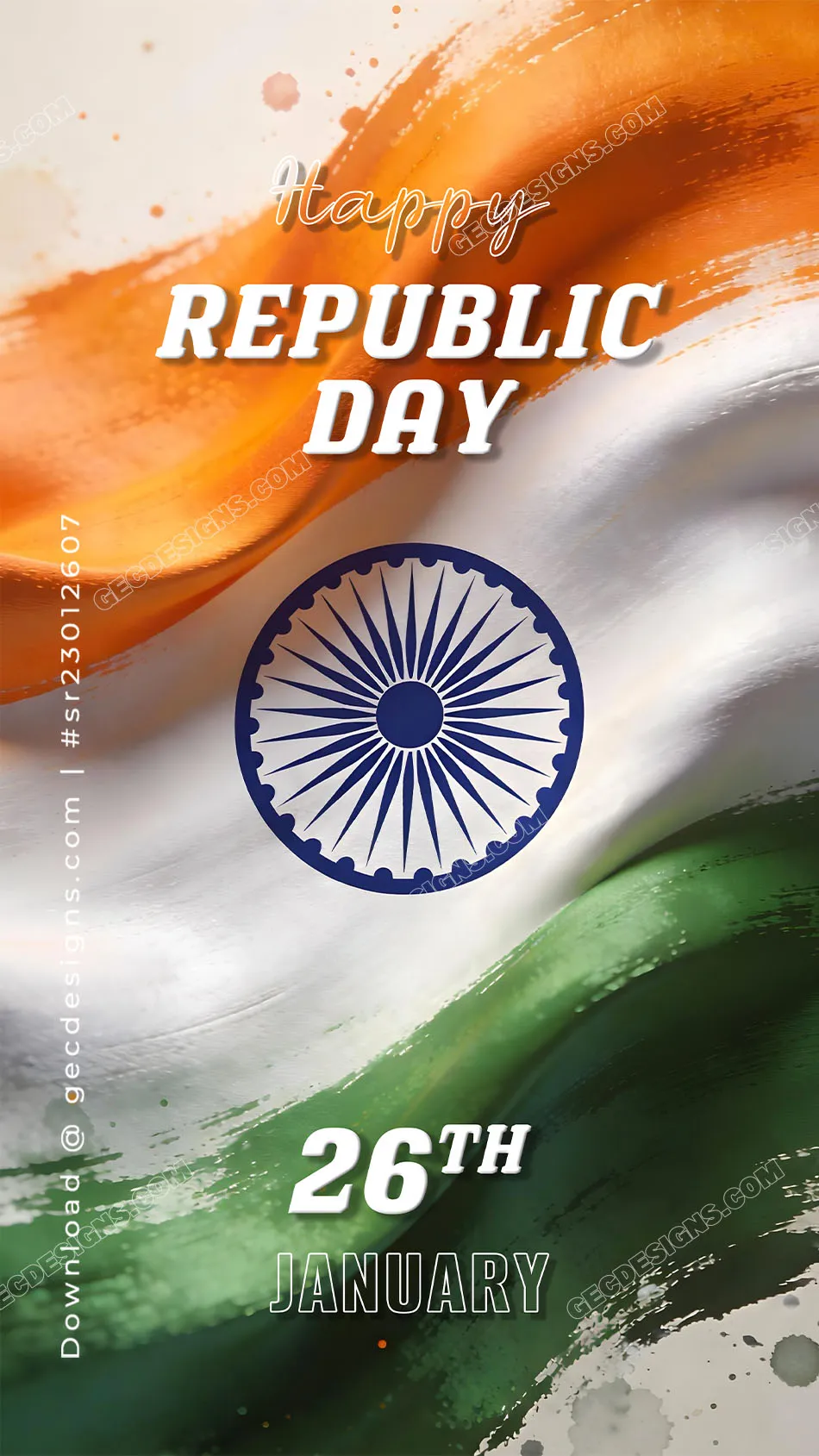 Indian Republic Day Image with Tricolor Brush Strokes and Ashoka Chakra ...