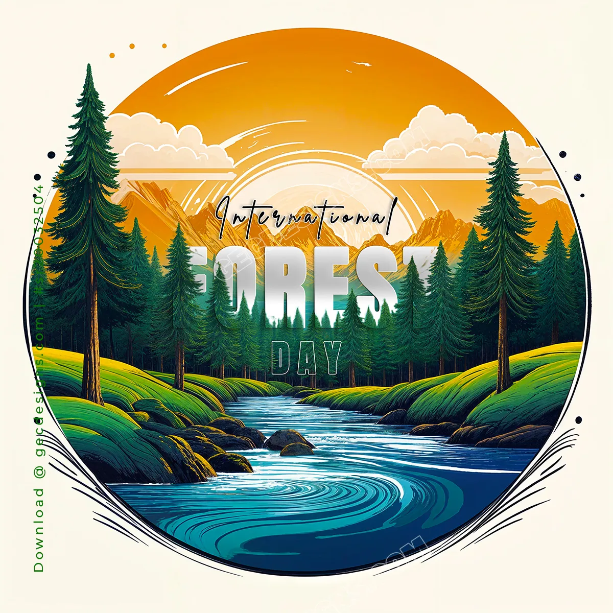 International Forest Day vector illustration of a beautiful forest with ...