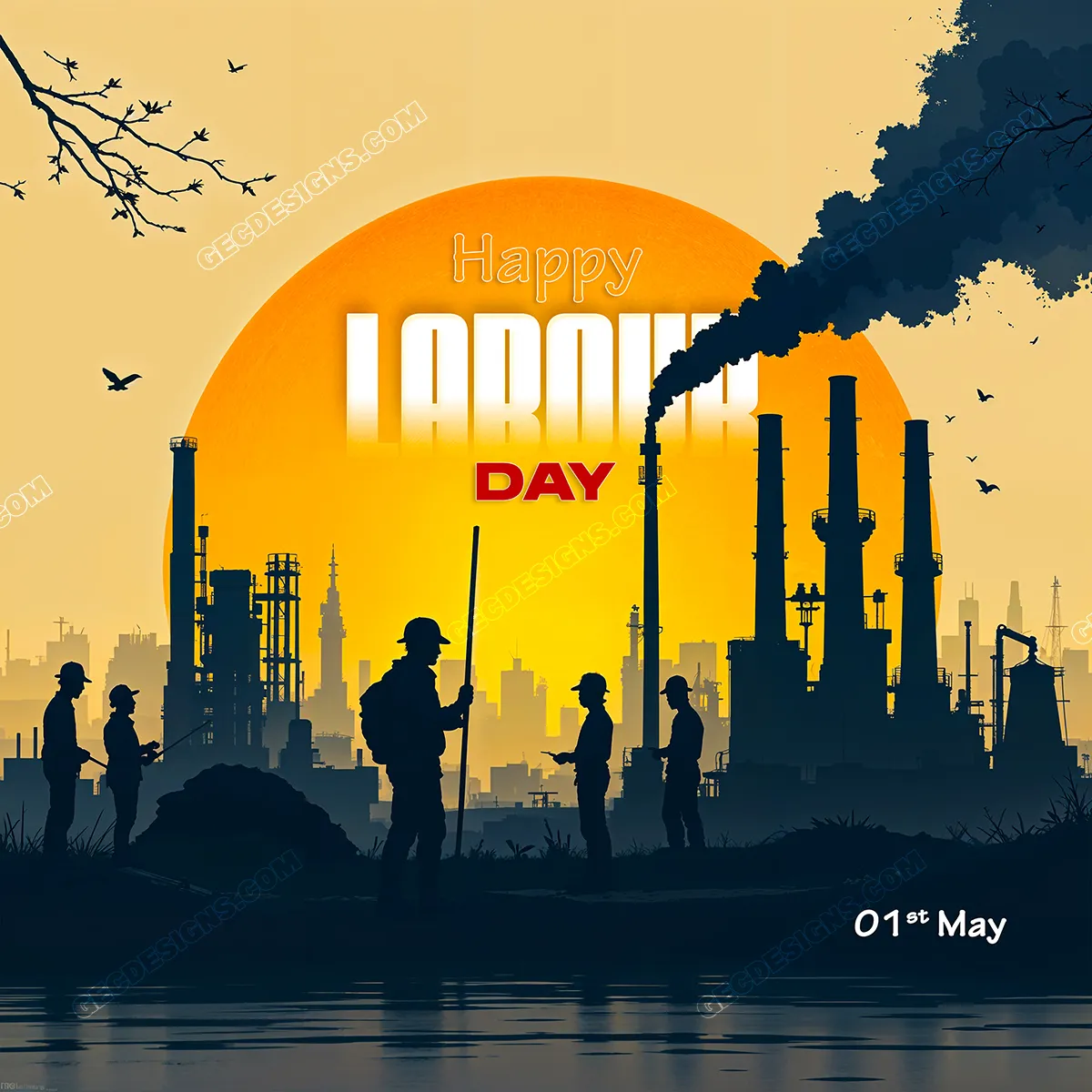 International Labour Day vector poster with silhouette workers - GEC ...