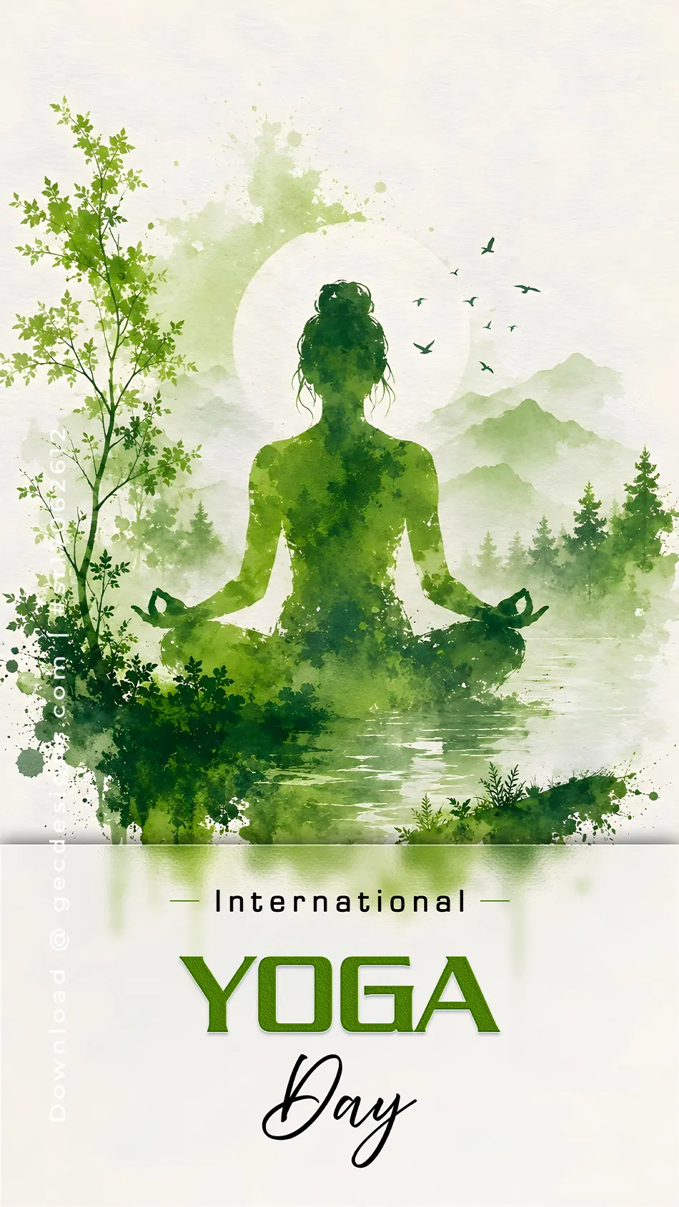 International Yoga Day Image with Meditation Silhouette, Mountain Lake ...