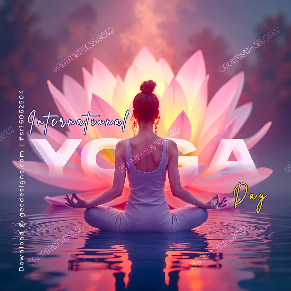 International Yoga Day Image, Woman Meditating Before Glowing Lotus ...