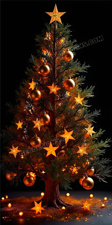 iPhone Christmas tree wallpaper with Golden ornaments - GEC Designs