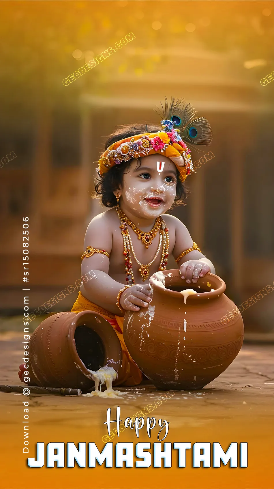 Joyful, Happy Krishna Janmashtami Image of Baby Krishna with Butter Pot ...