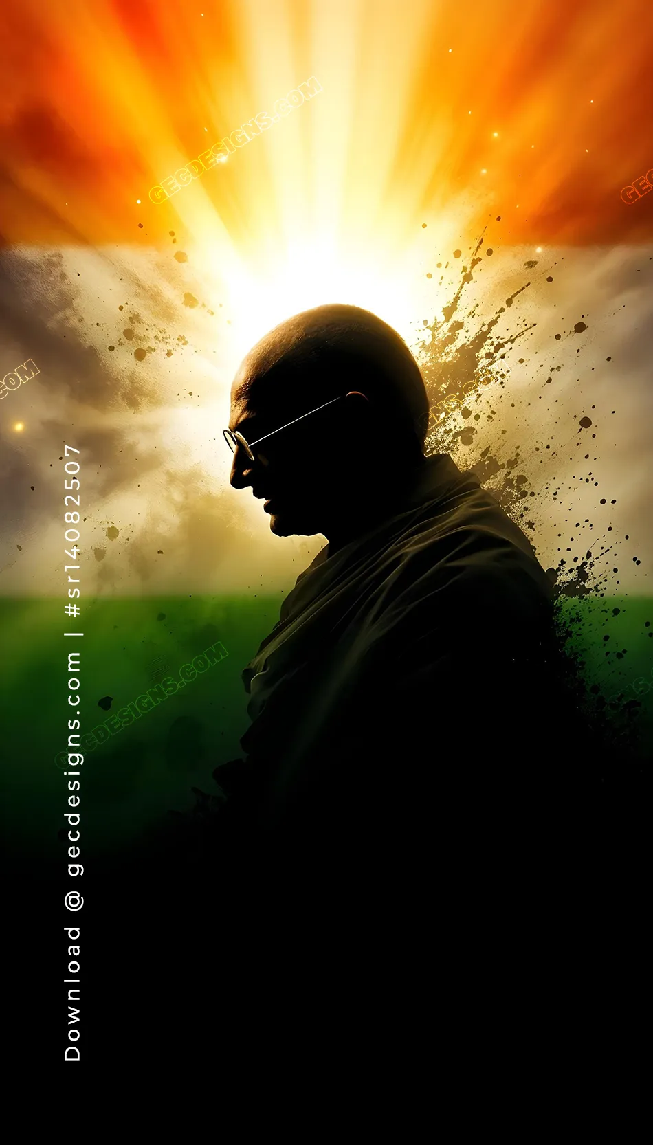 Mahatma Gandhi Silhouette with Indian Flag Background for Independence ...
