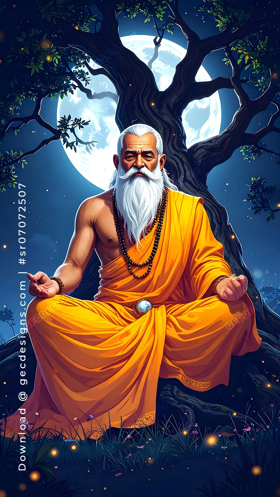 Meditative Guru Purnima Image with Realistic Sage Under Tree and Full ...