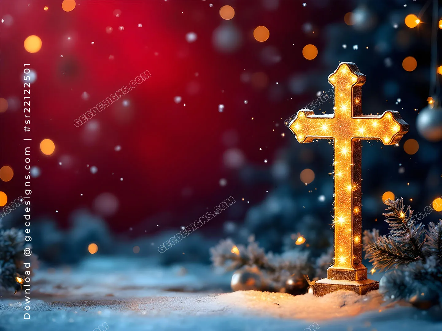 Merry Christmas Image with Glowing Holy Cross on Snowy Red Background ...