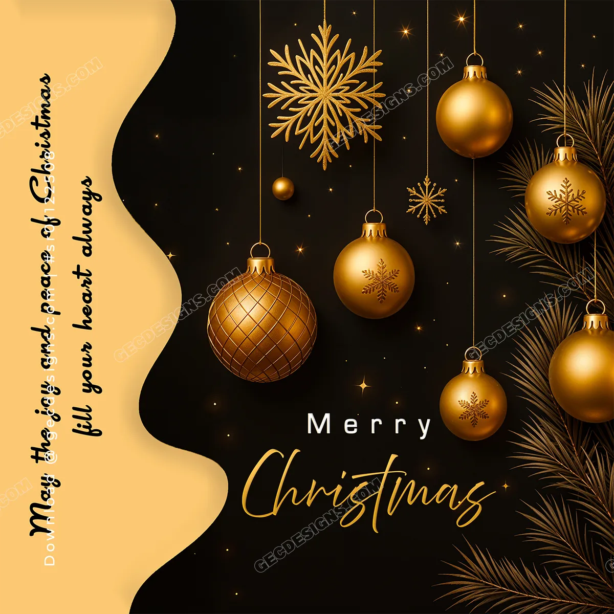 Merry Christmas image with Gold baubles, sparkling stars, seasonal ...