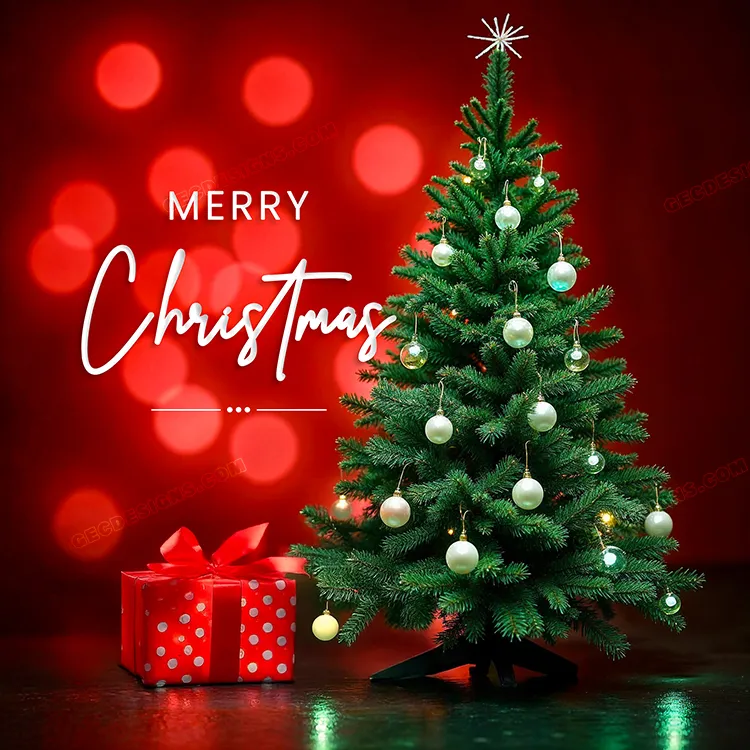 Merry Christmas wishes, beautiful Christmas tree with white decorative ...