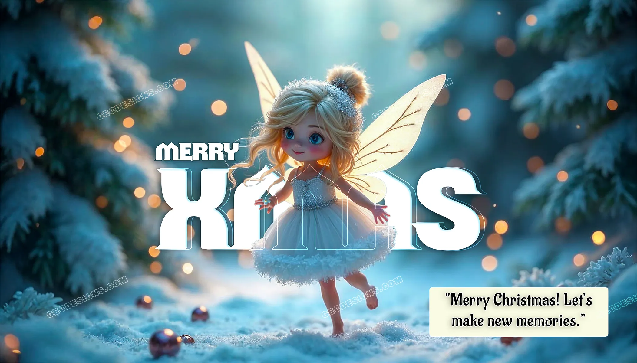 Merry Christmas wishes with a Baby Christmas angel in winter Christmas ...