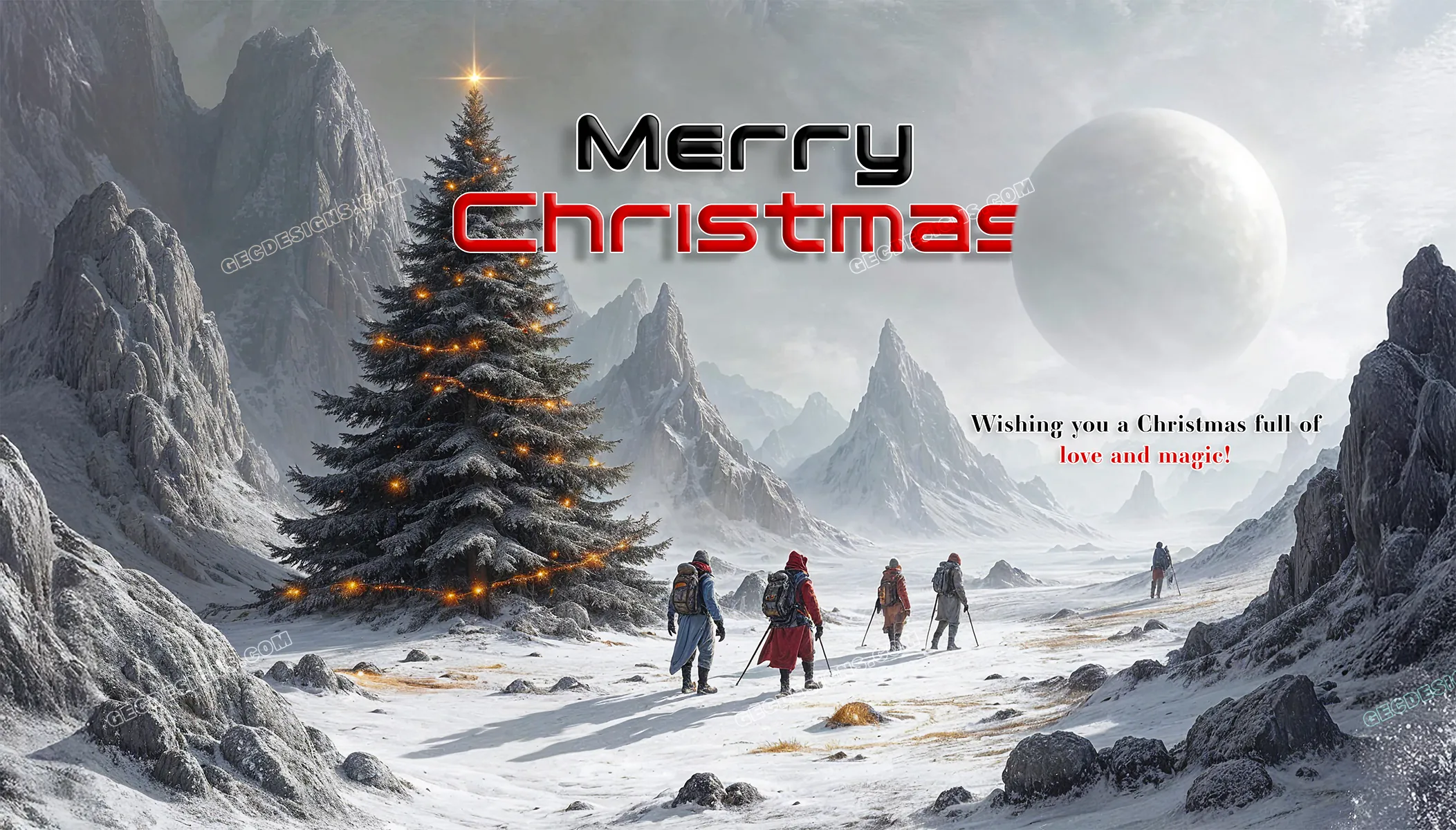 Merry Christmas wishes with a Sci-fi scene, a Christmas celebration on ...