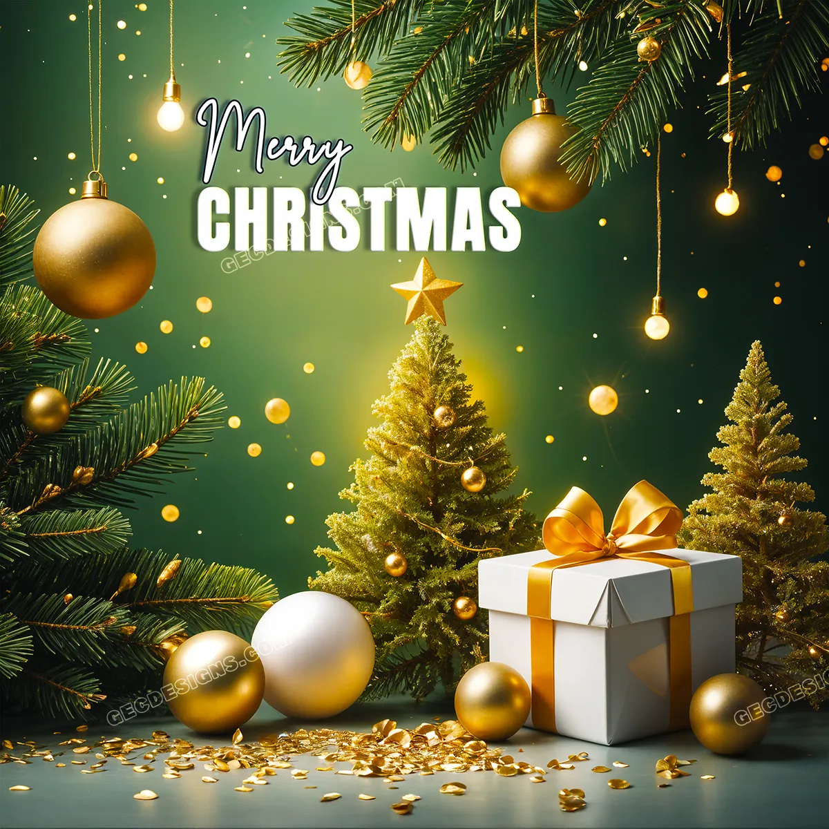 Merry Christmas wishes with Sparkling Christmas tree and Gift Boxes ...