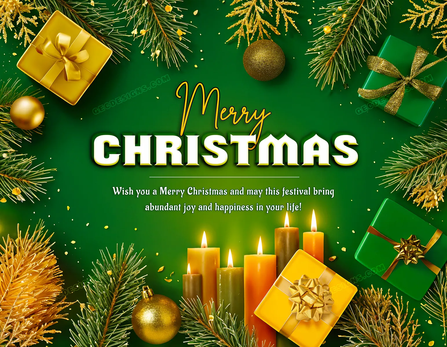 Merry Christmas with Christmas wishes in vibrant Green background - GEC ...