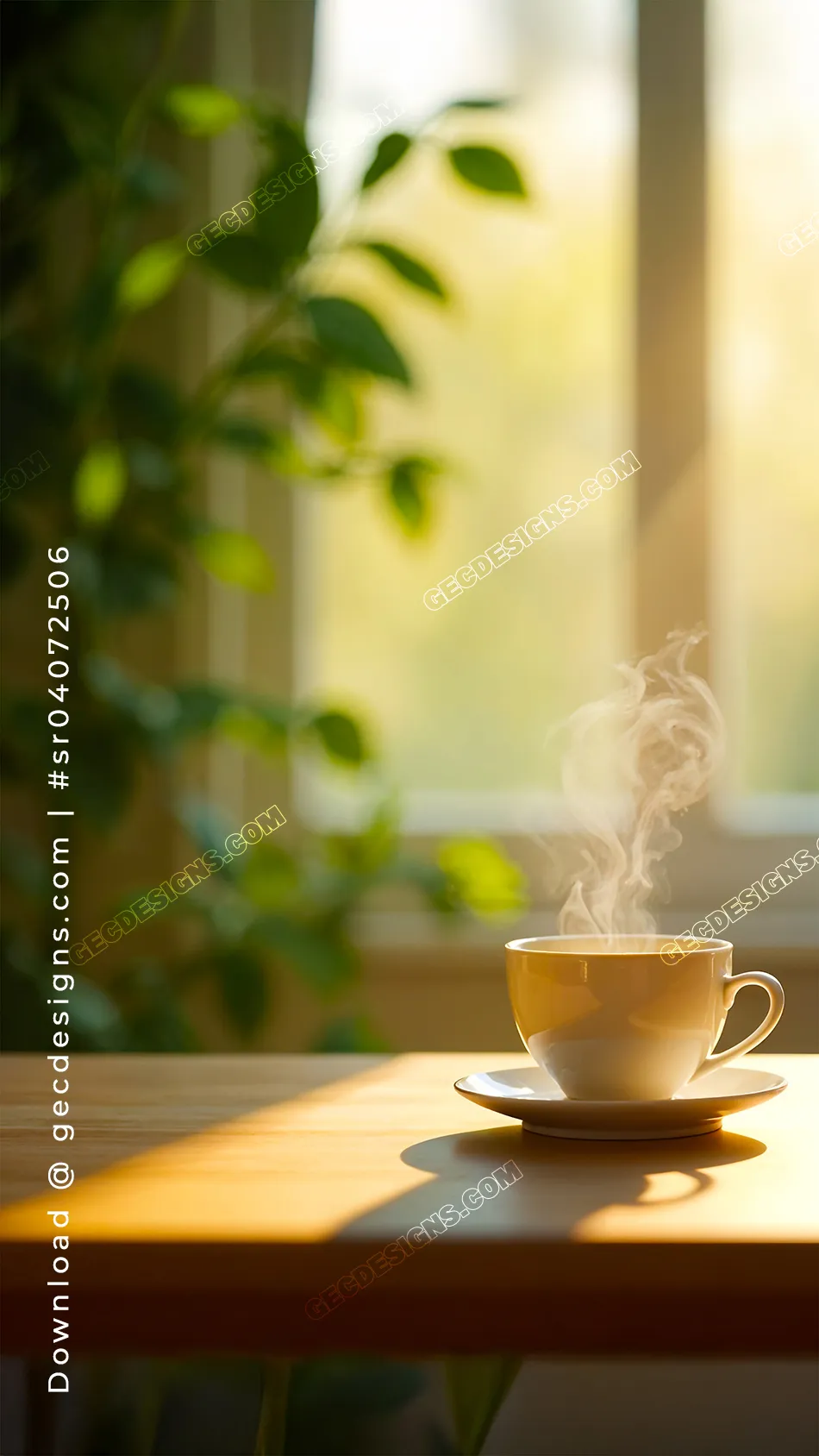 Minimal Morning Tea Image with Sunlight, Wooden Table, and Cozy Indoor ...
