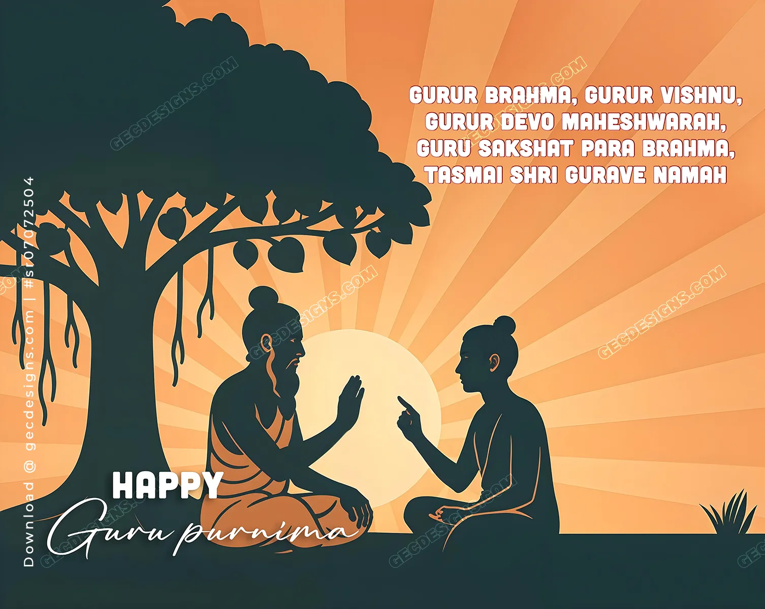 Minimal Vector Guru Purnima Wishes Image with Guru Mantra and Sunrise ...