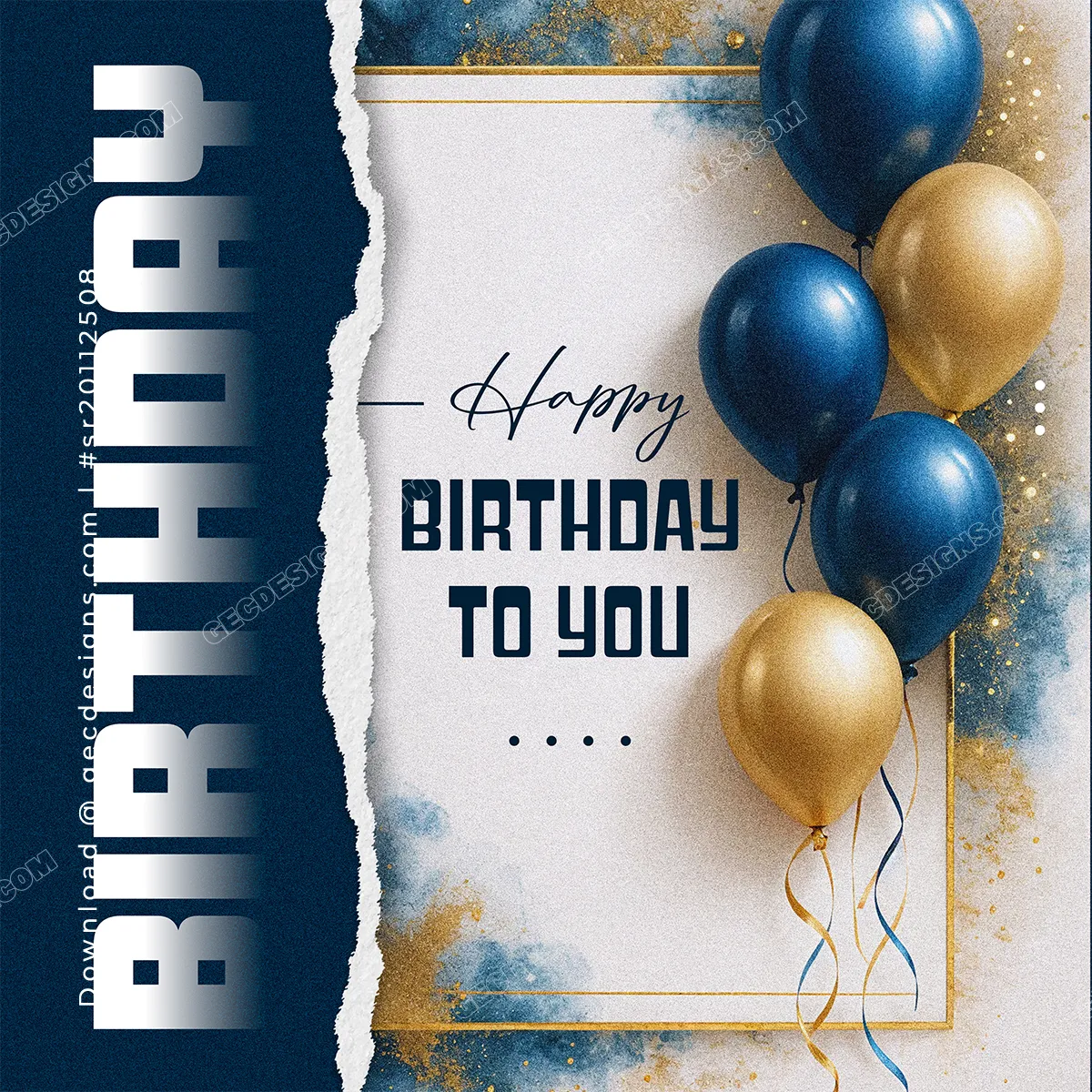Modern Birthday Wishes Image with Blue and Gold Balloons to Share Warm ...