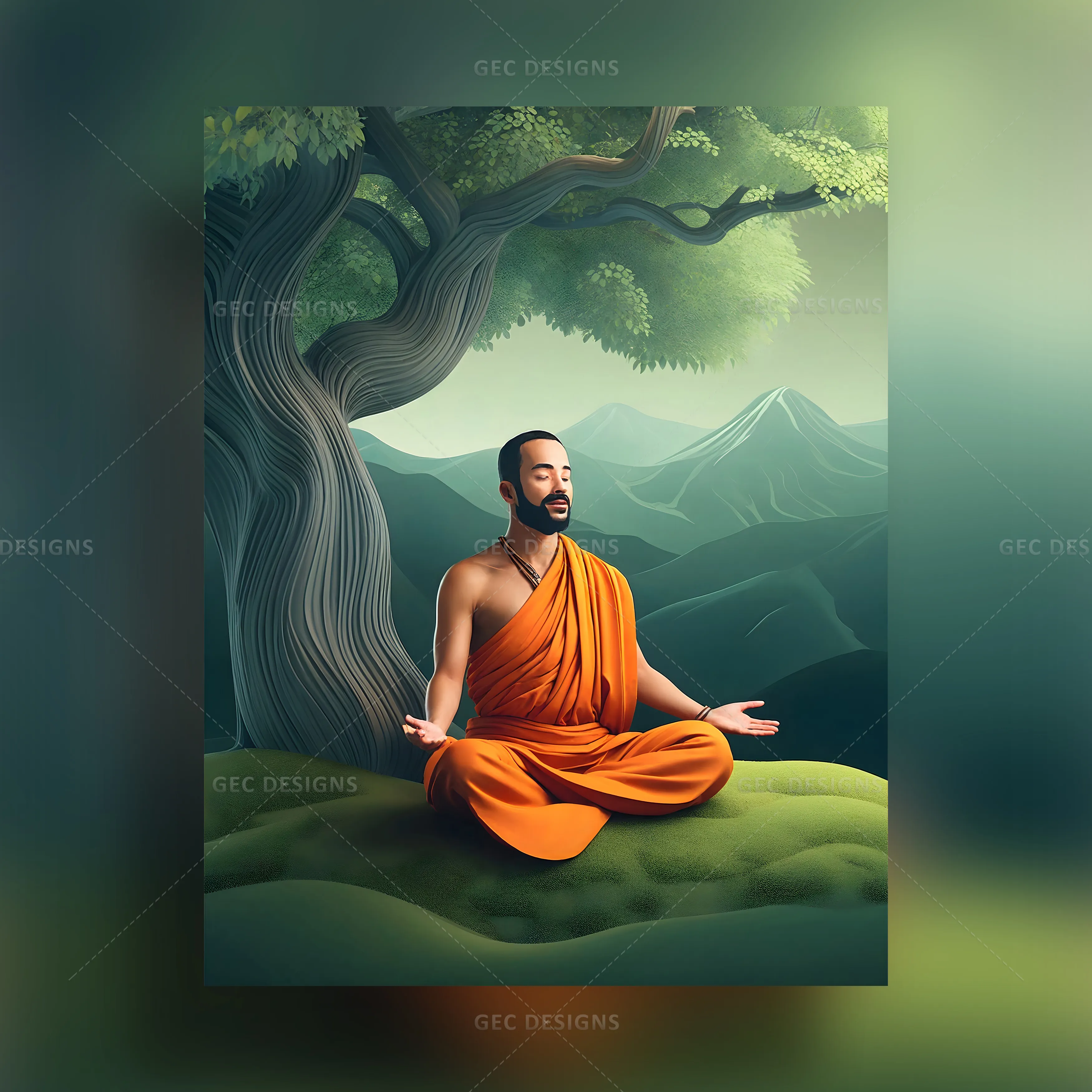 Monk meditates under a tree 3D AI Generated wallpaper, beautiful forest ...