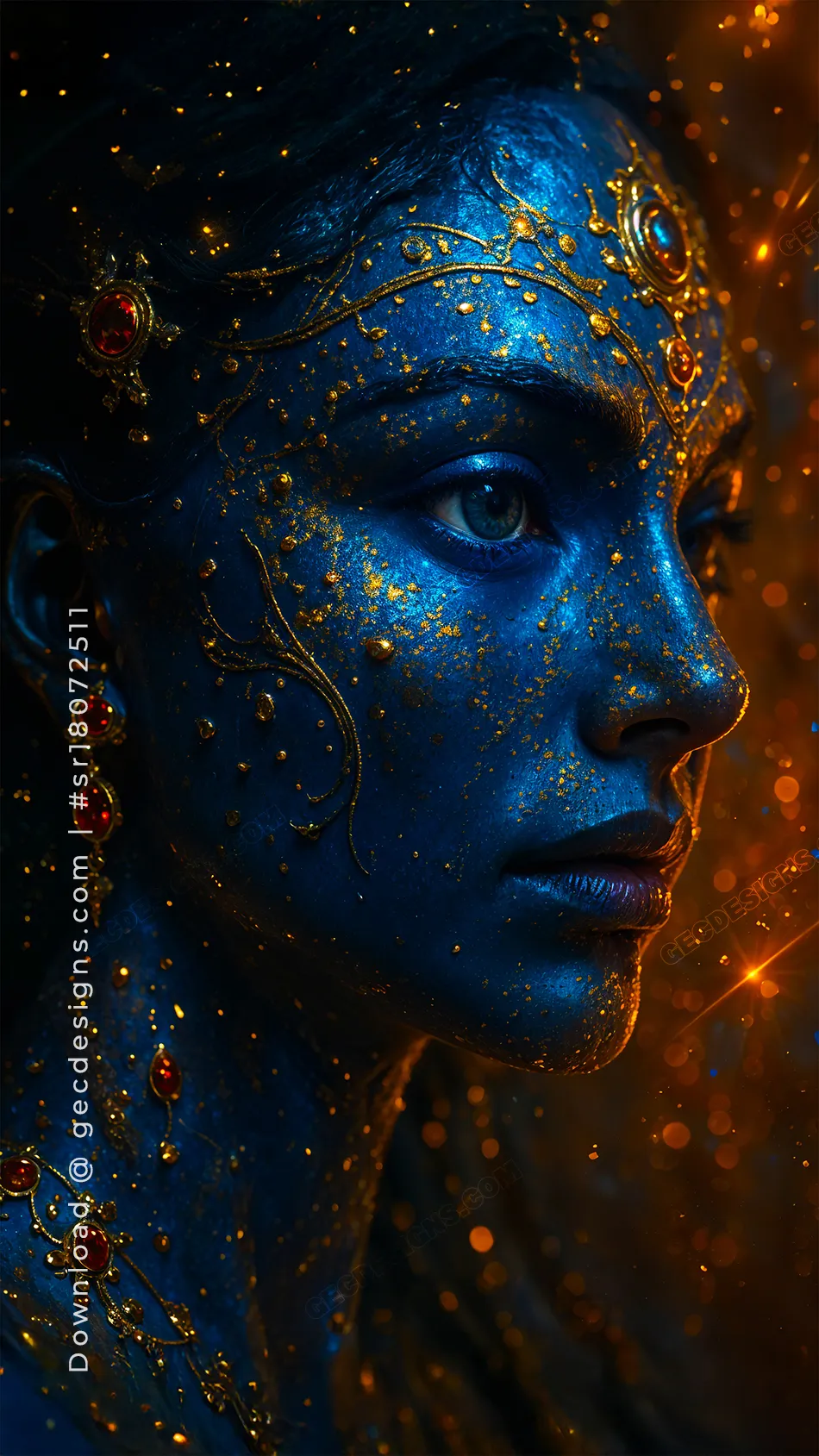 Mystical Blue Goddess iPhone Wallpaper with Golden Face Art and Glowing ...