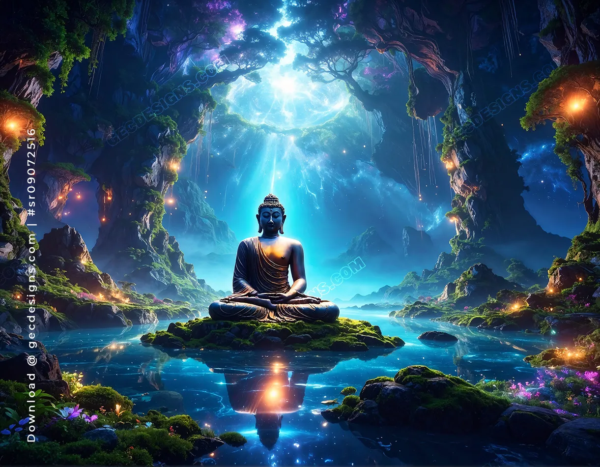Mystical Buddha Guru Purnima Wishes Image in Enchanted Cave with ...