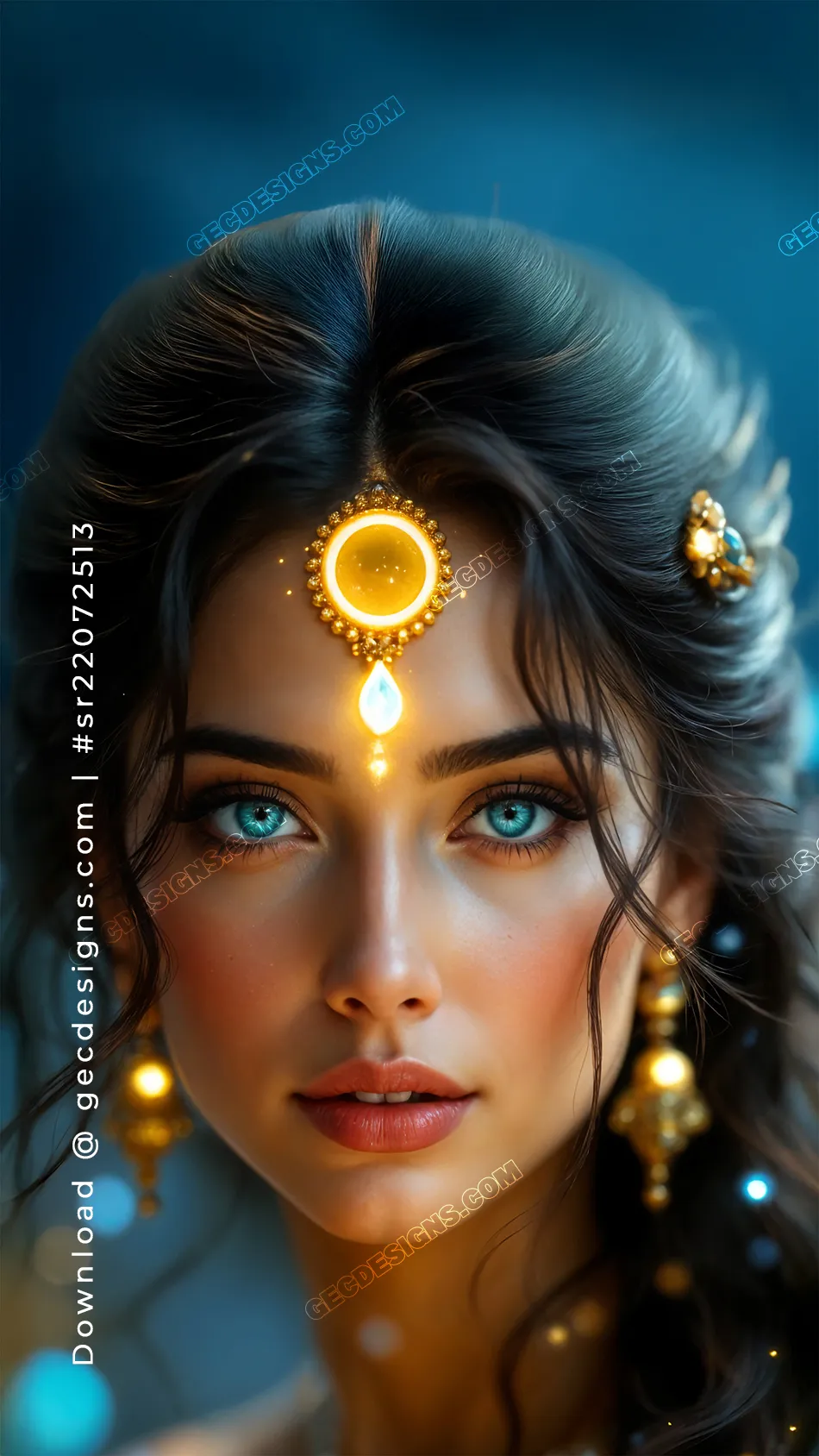 Mystical Goddess Portrait iPhone Wallpaper with Blue Eyes and Glowing ...