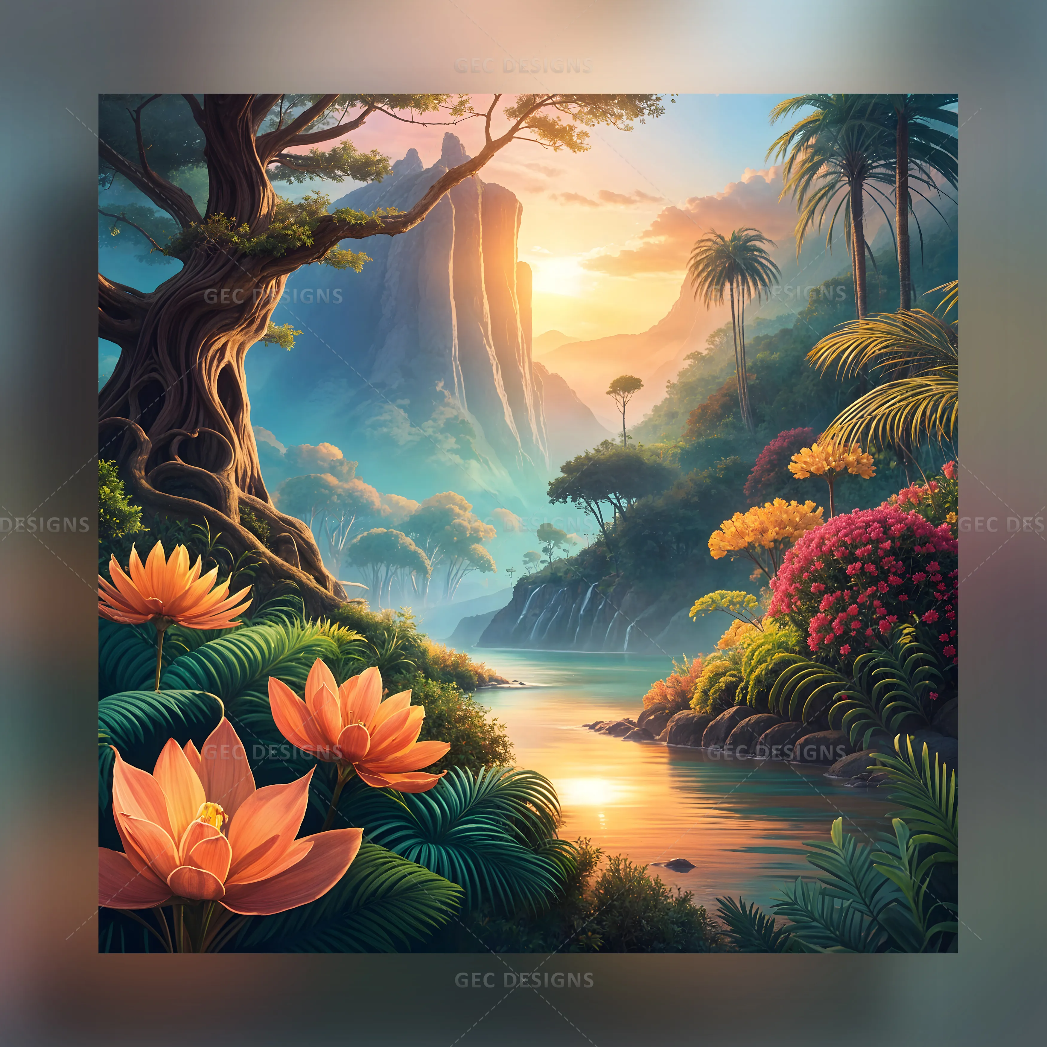 Nature spring landscape at sunrise with beautiful forest, mountain ...