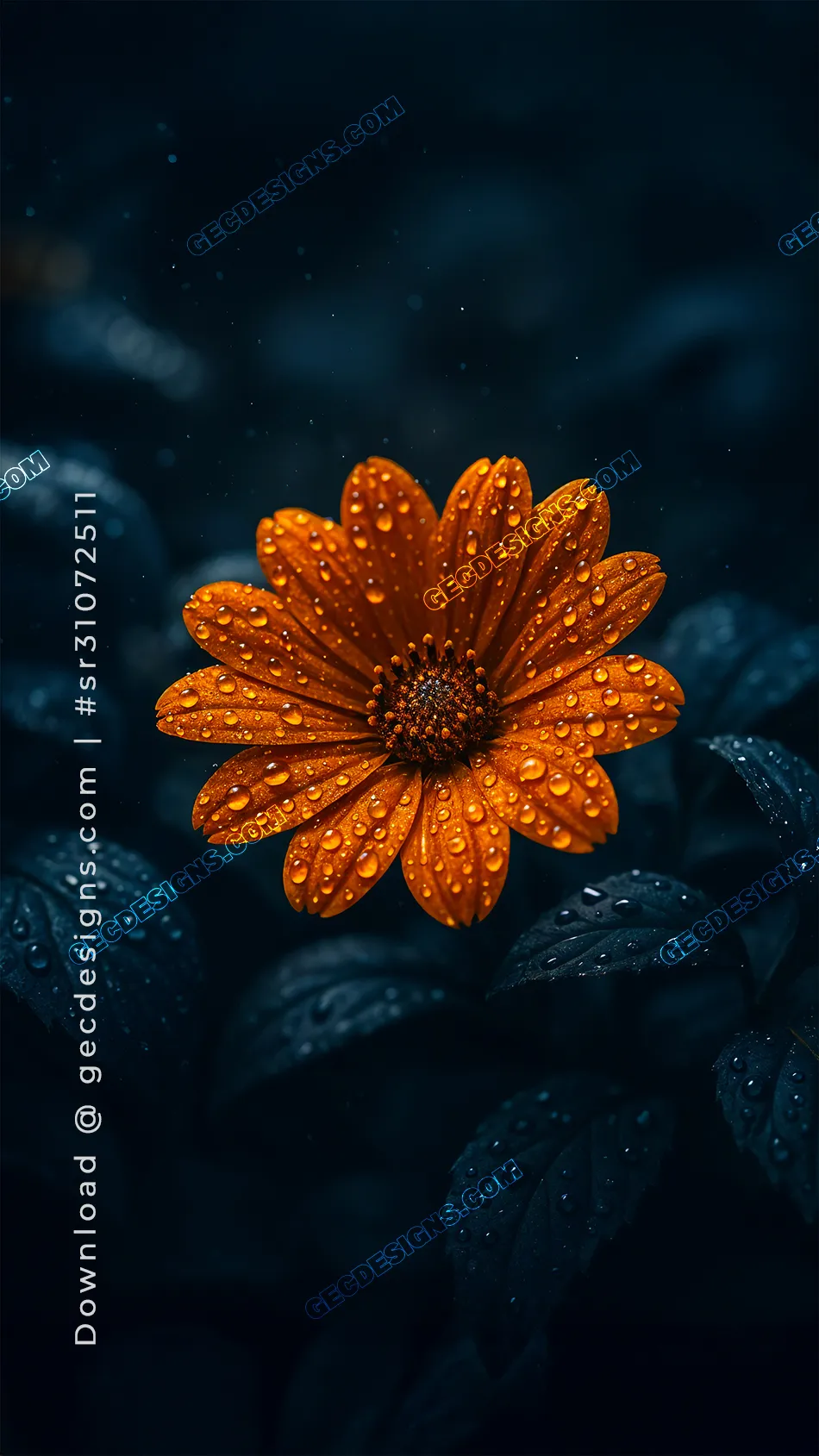 Orange Daisy iPhone Wallpaper with Water Droplets on Dark Moody ...