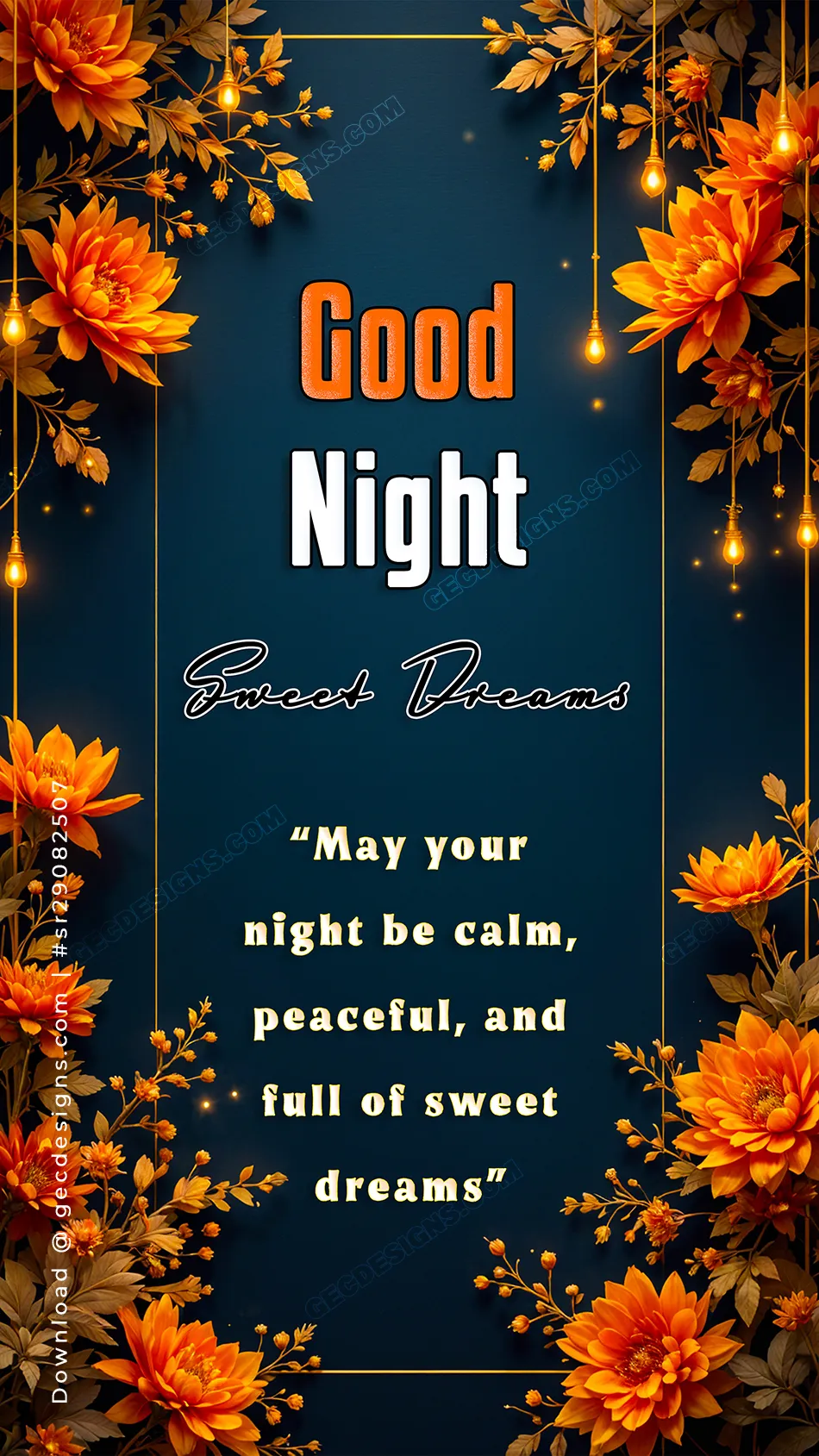 Peaceful Good Night wishes with Floral Frame and Sweet Dreams Message ...