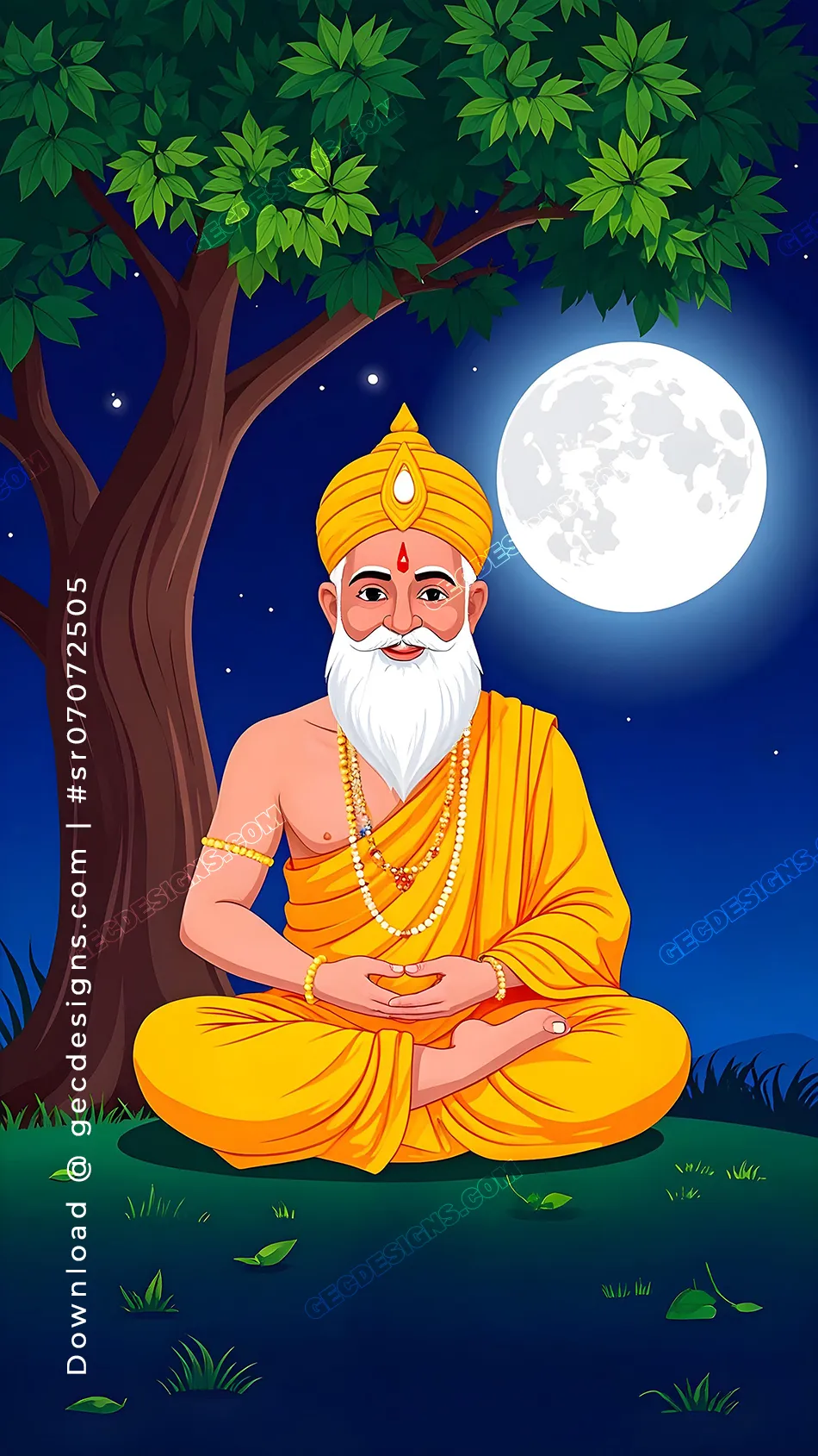 Peaceful Guru Purnima Wishes Image with Meditating Guru Under Tree and ...