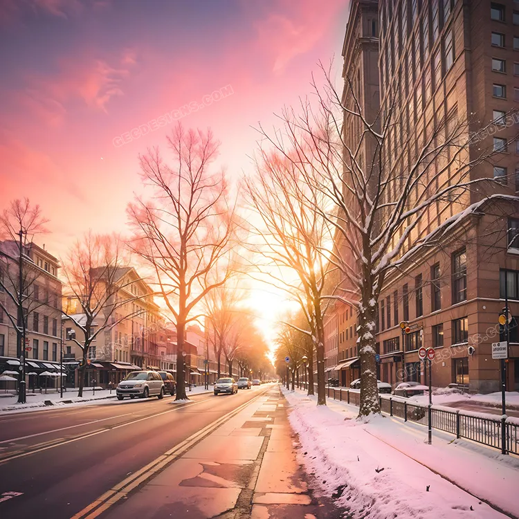 Pink winter sunset, Snowy urban Evening AI Generated wallpaper - GEC ...