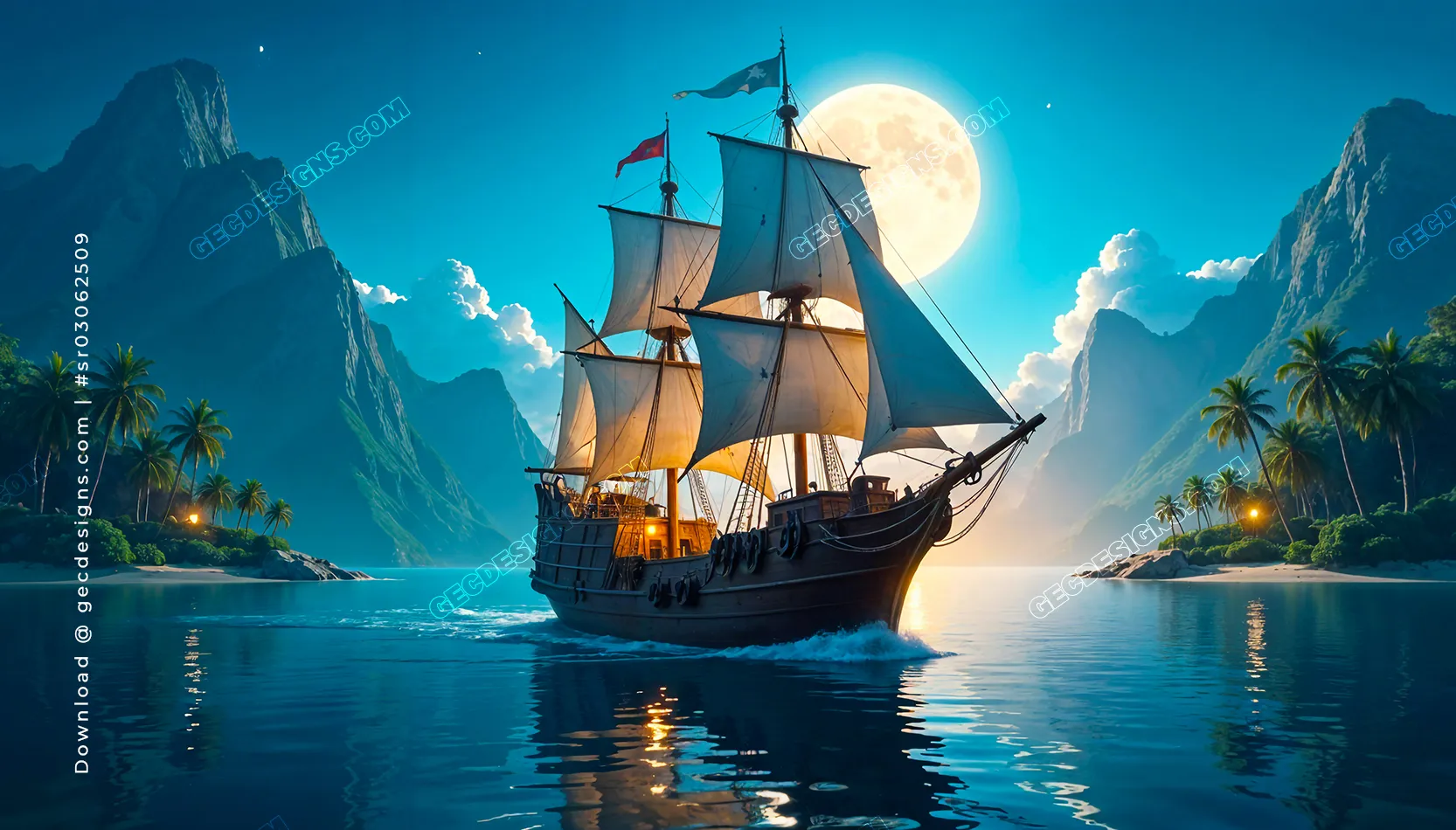 Pirate Ship dock near a tropical island with hidden coves AI Generated ...