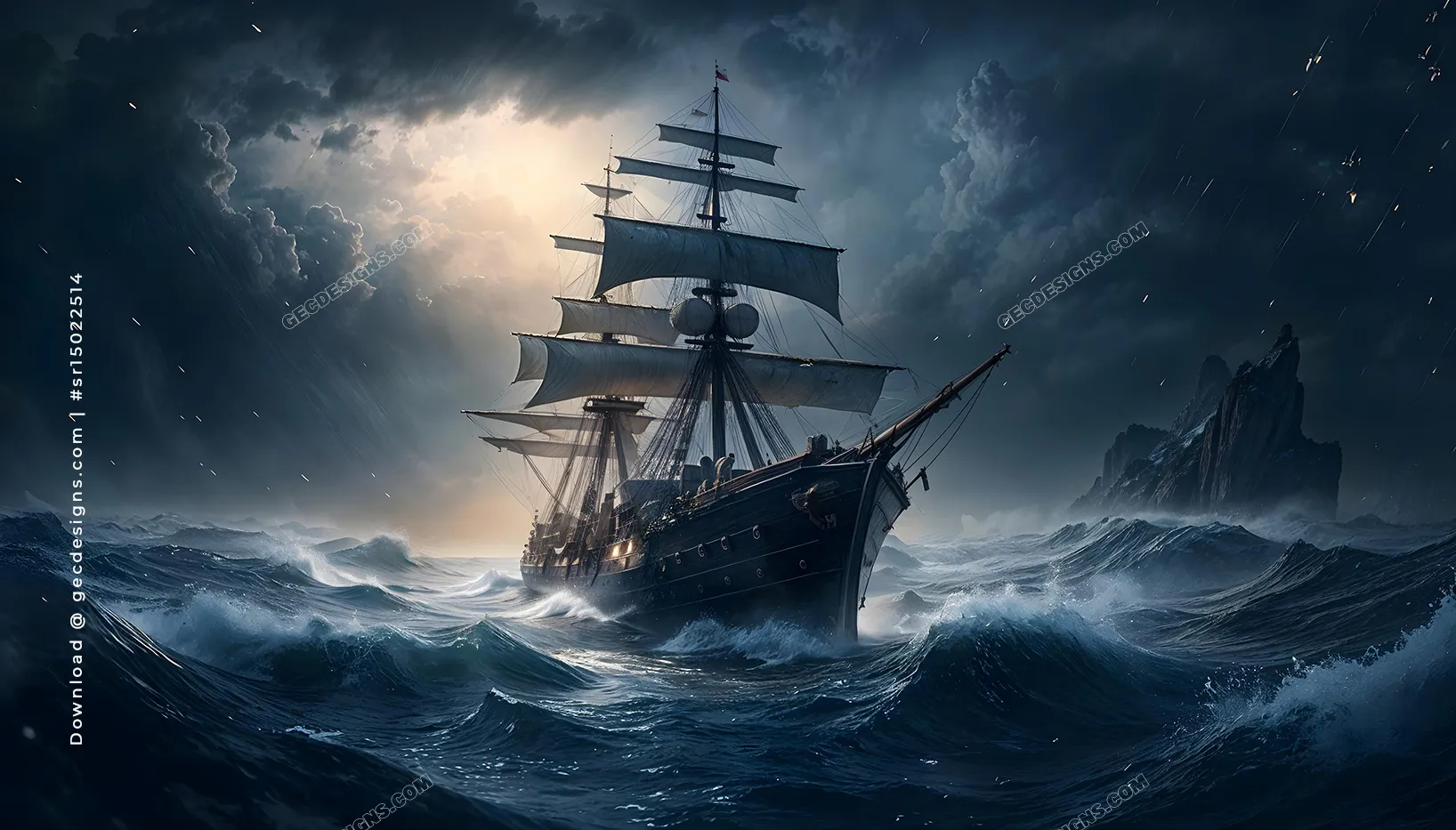 Pirate ship in deep ocean wallpaper - GEC Designs