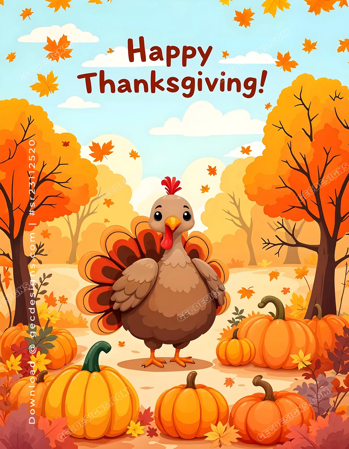 Playful Happy Thanksgiving image showing a smiling turkey character in ...