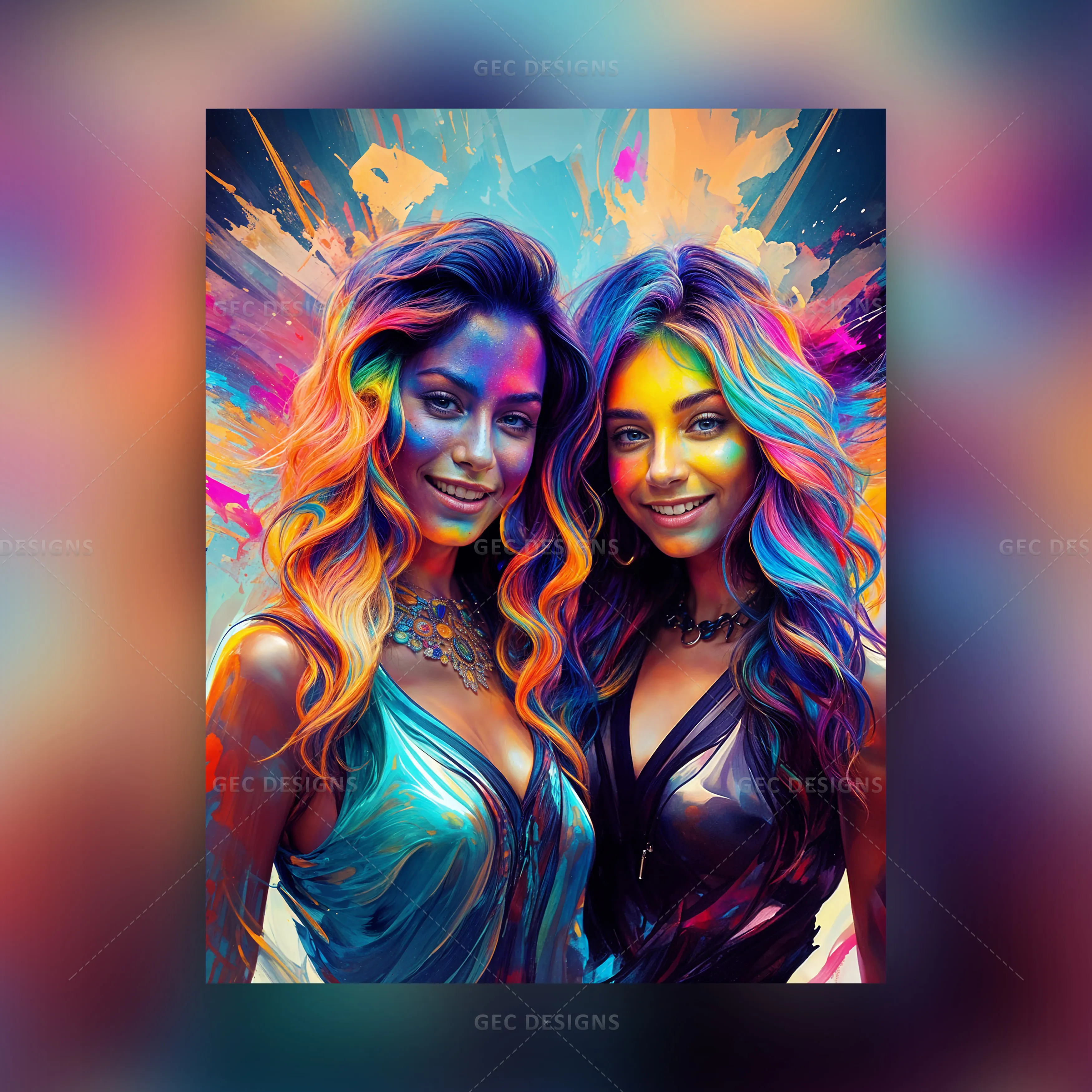 Pretty girls, party vibe wallpaper in a colorful background | GEC Designs